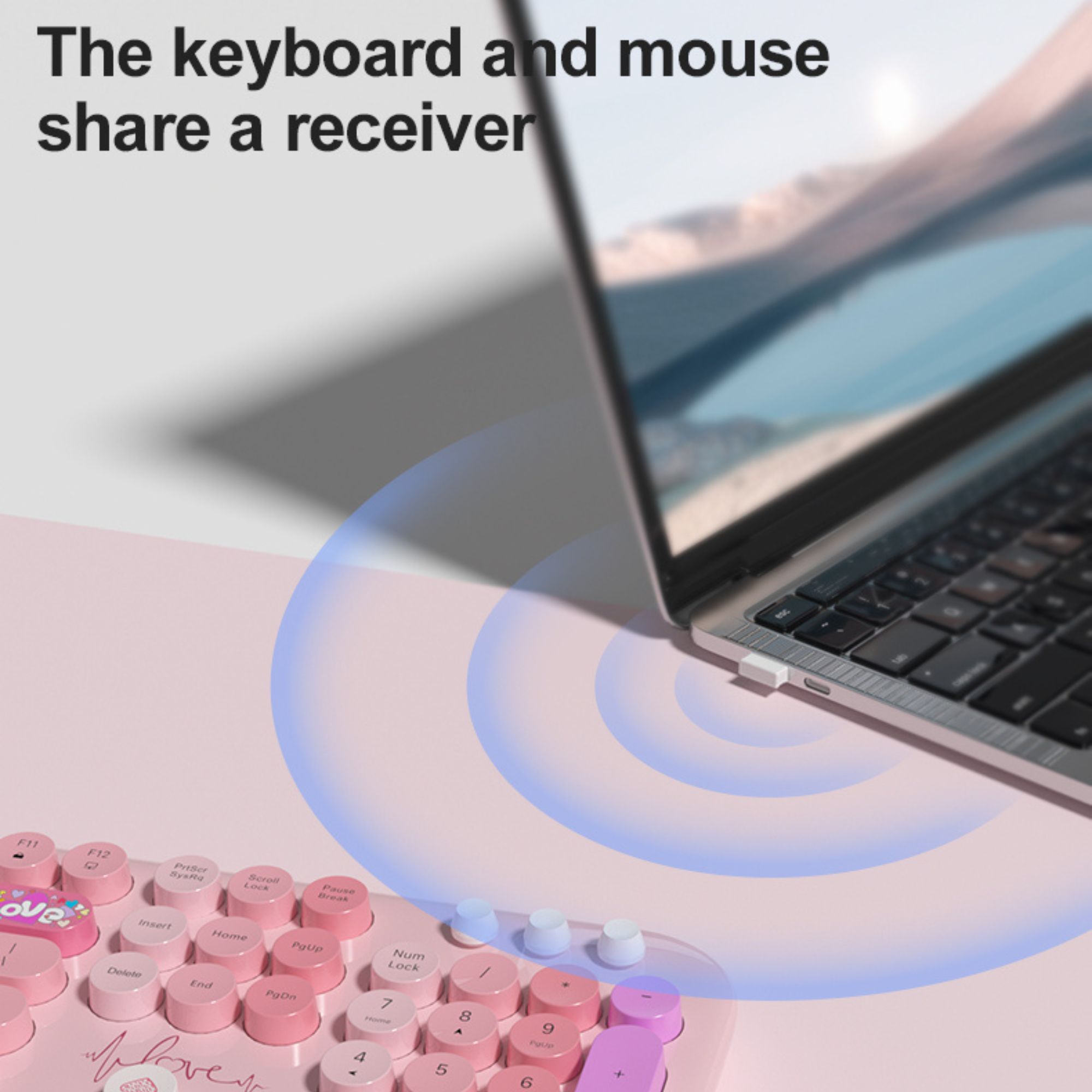MOFII Lovely wireless keyboard & mouse set Lovely Design keycaps Silent ...