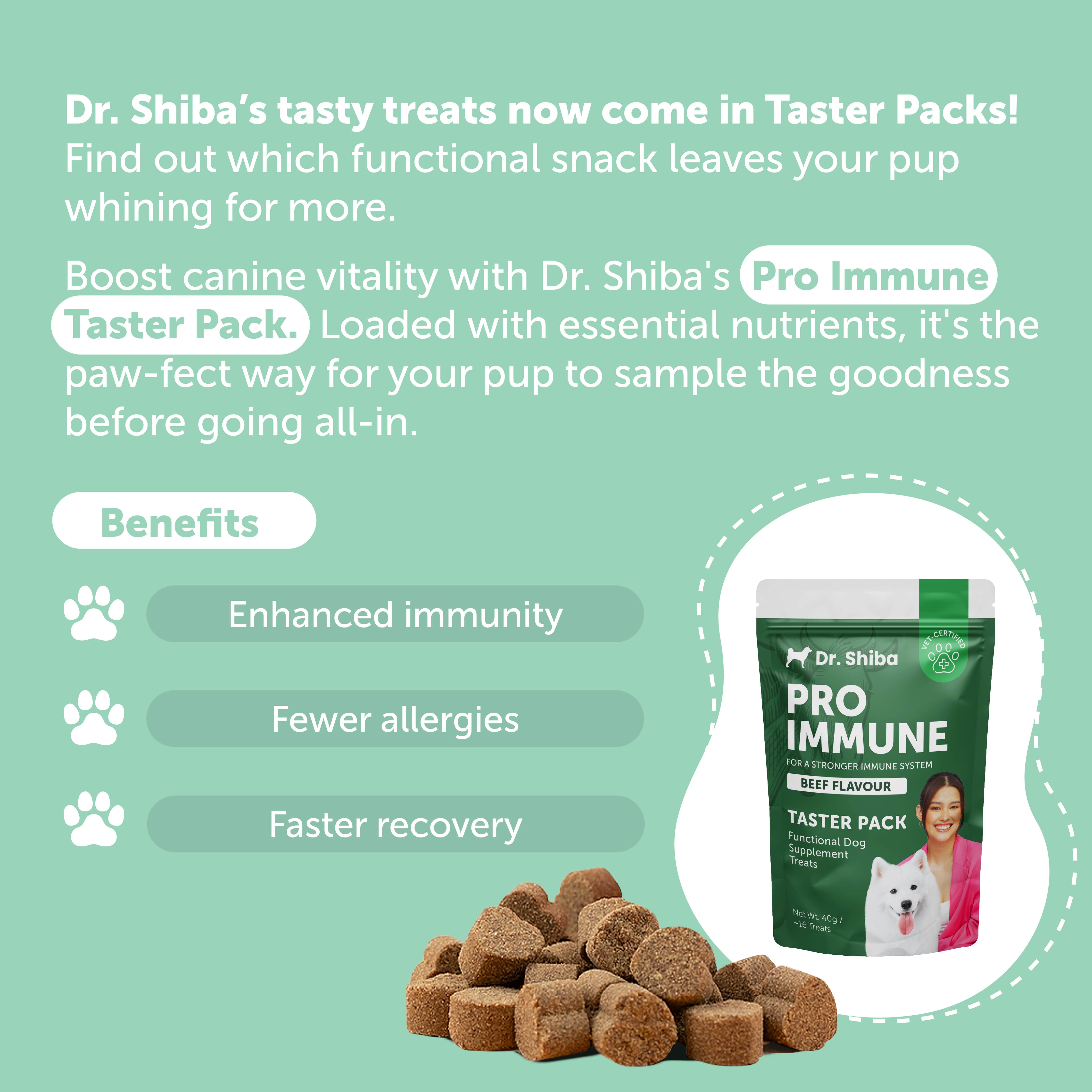 Dr. Shiba Pro Immune x 1 Happy Tummy Taster Pack x 1- Beef 40g Dog ...