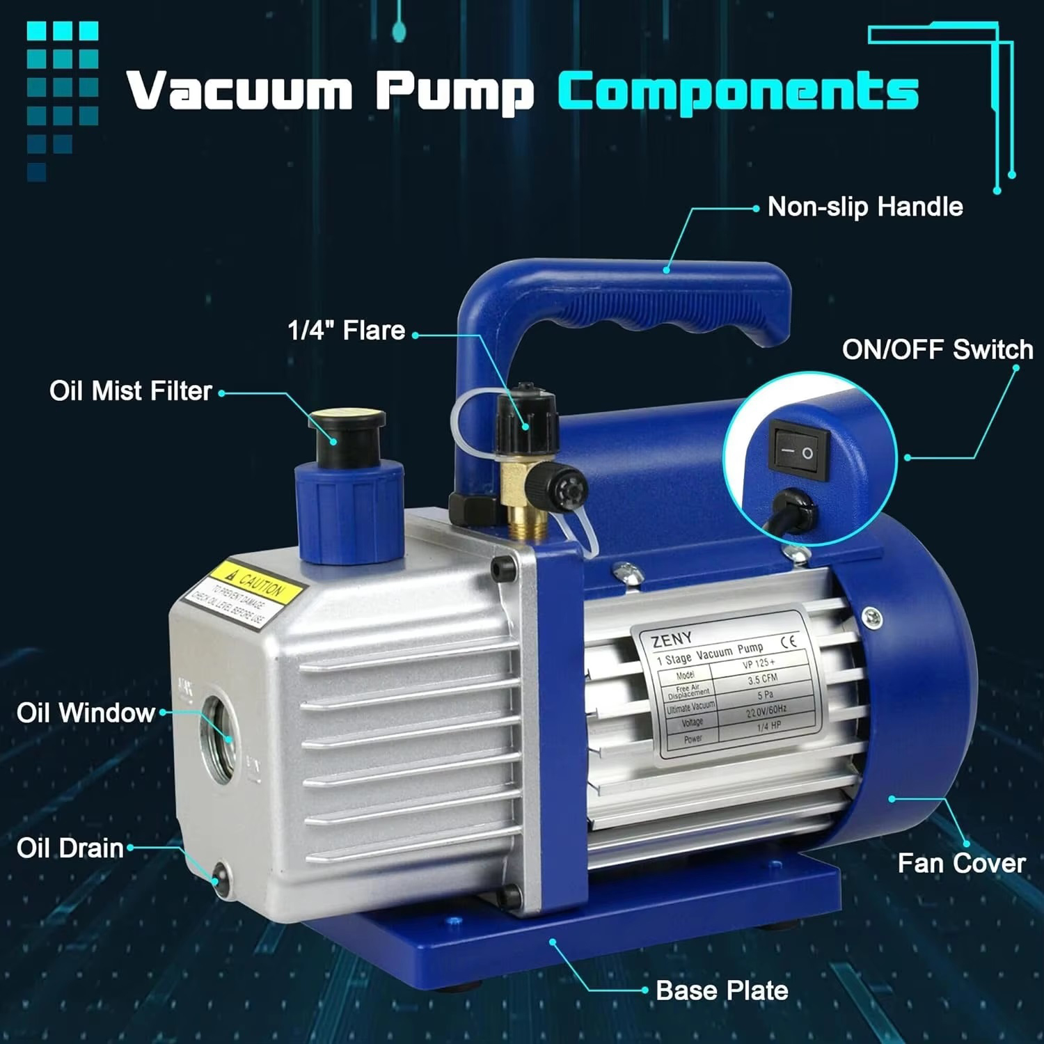 5Pa Rotary Miniature Vane 3CFM 50HZ Vacuum Pump,Rotary Vane Vacuum Pump ...