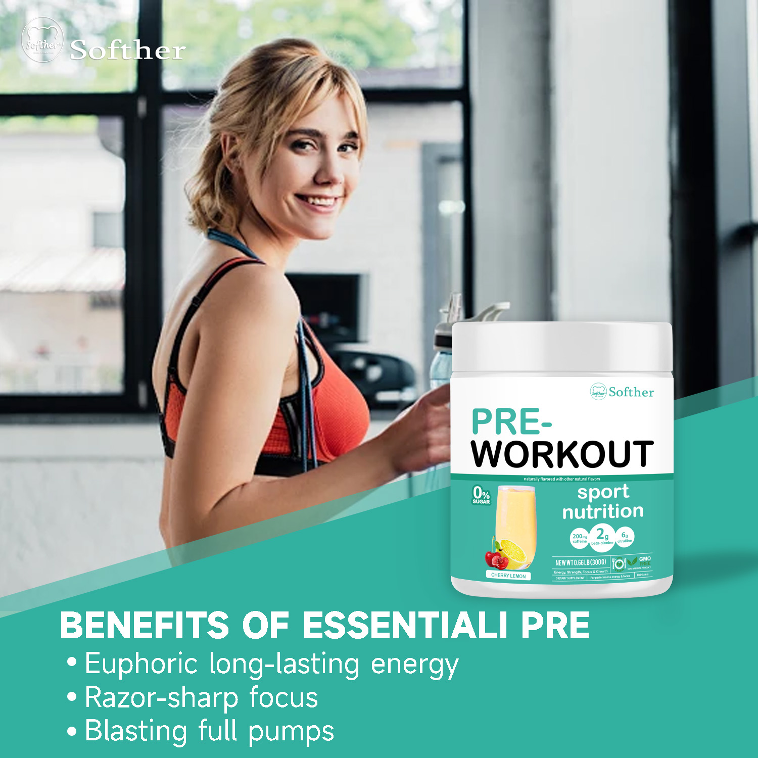 Softher Pre Workout Powder with Caffeine Pre Workout Drink Energy Boost ...