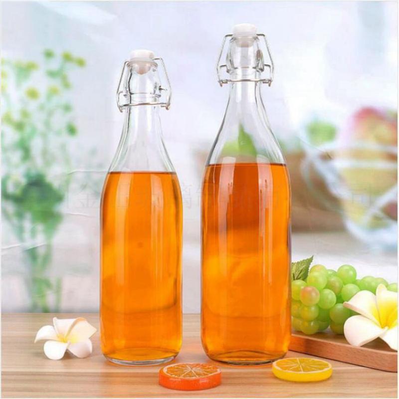 500/1000ML Clear Glass Round Beverage Bottle Kitchen Multi-Purpose ...
