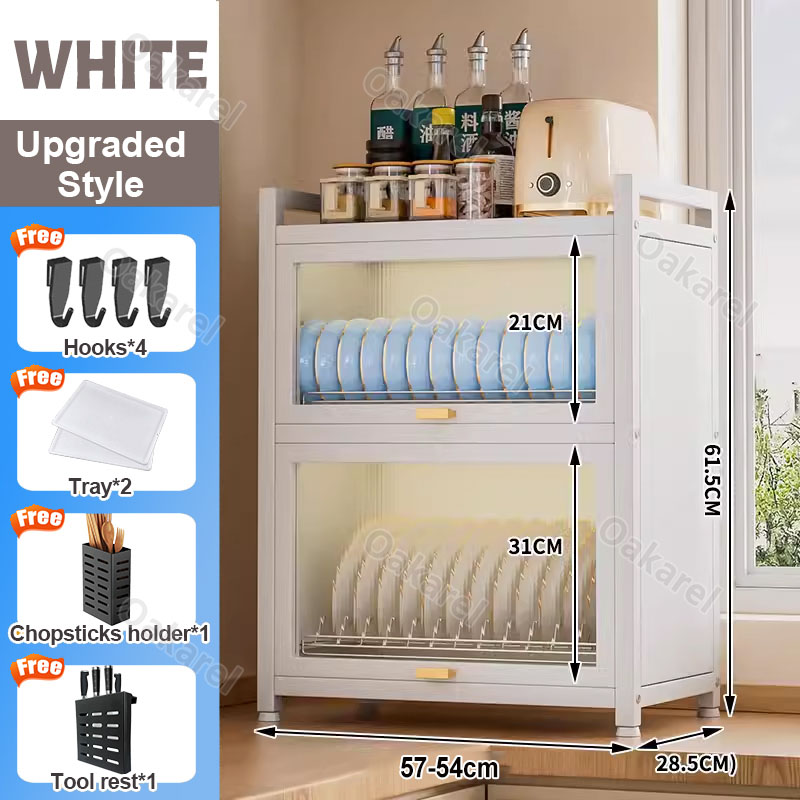 UPSEN Dish Rack Metal Kitchen Organizer Dish Cabinet With Flip Cover ...