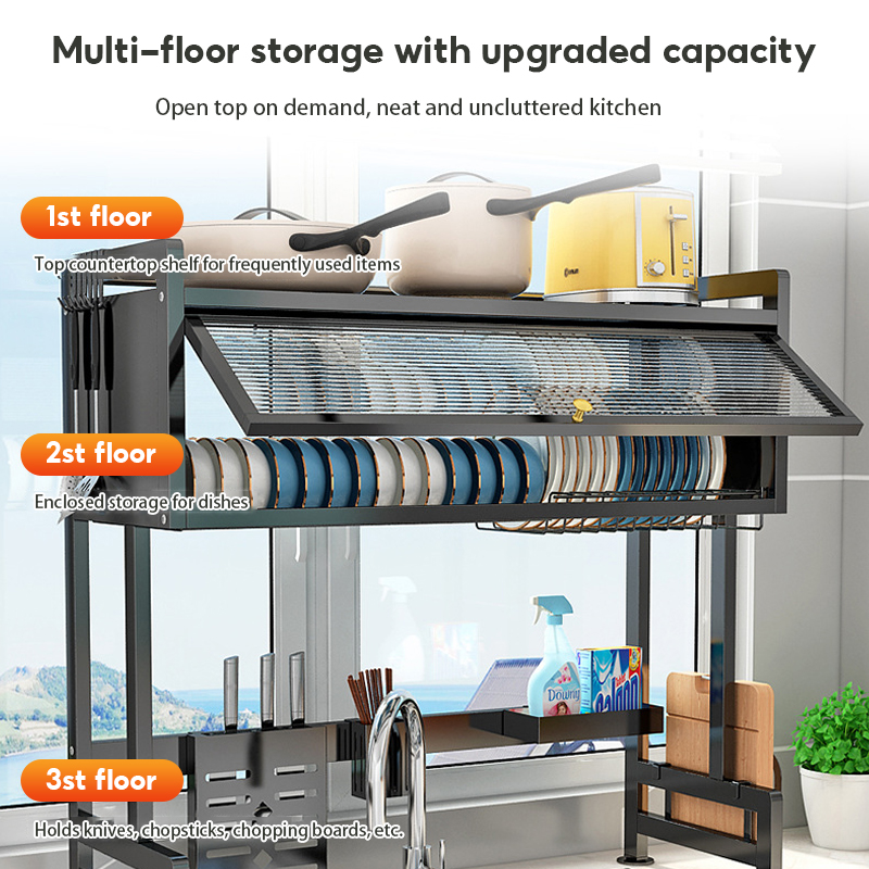 CHIT Kitchen Dish Rack With Door Dustproof Dish Cabinet ...