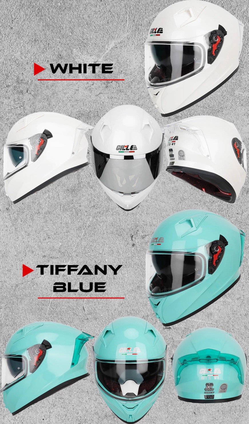 Gille Helmet 135 GTS-V1 Series Solid Full Face Motorcycle Helmet Dual ...