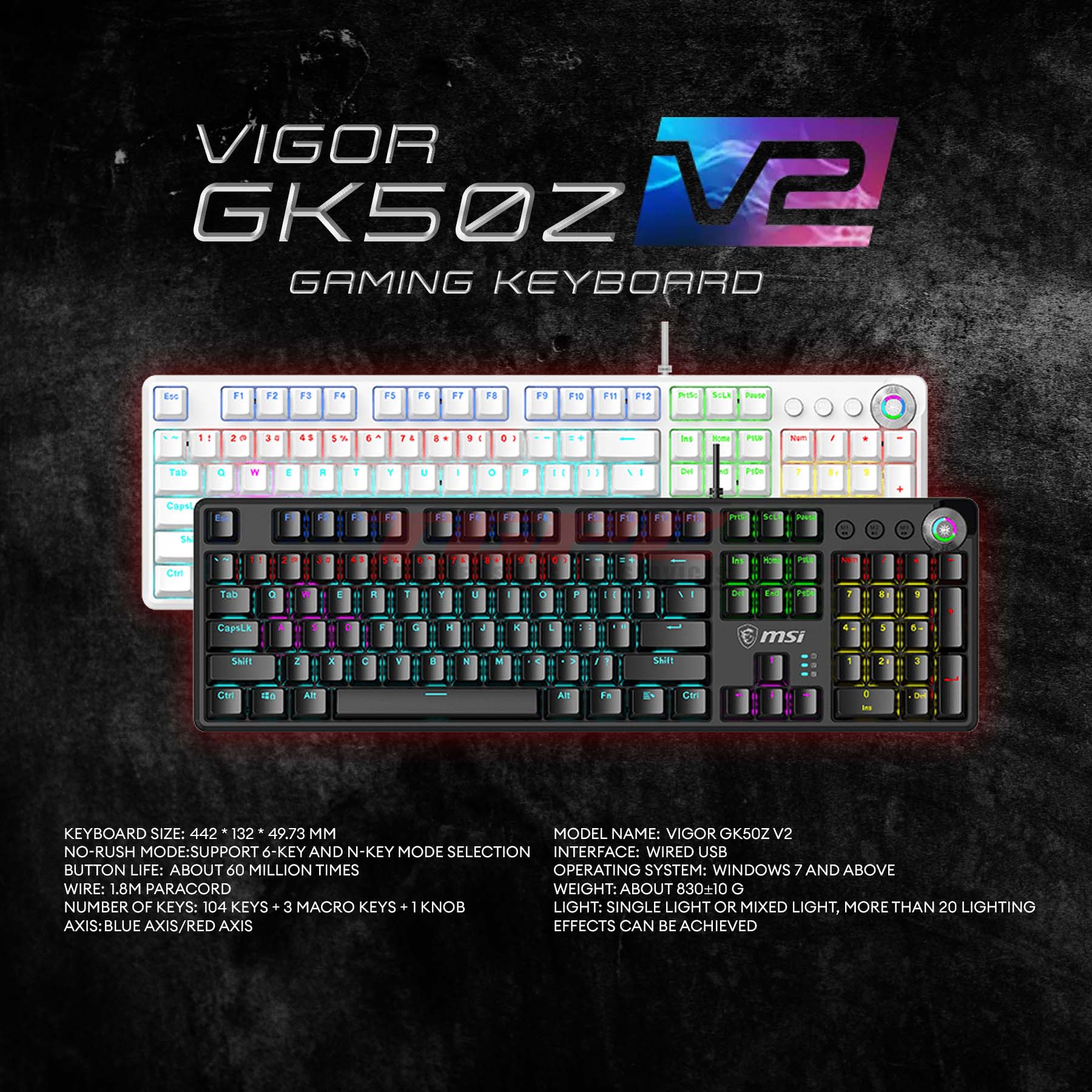 TGPC / Keyboard / MSI VIGOR GK50Z V2 Gaming Mechanical Keyboard RGB Light (Color Black | White ...