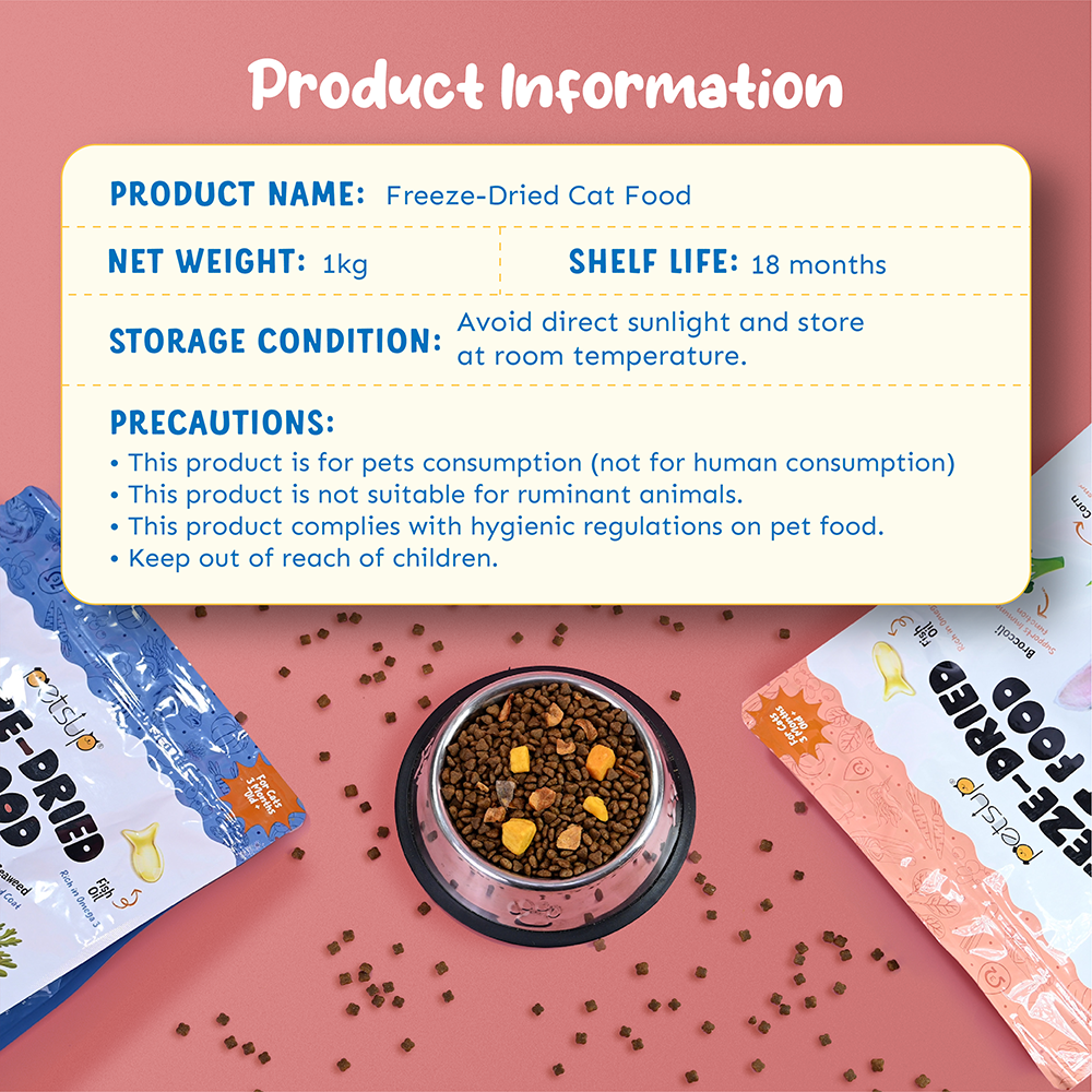 Petsup BUY 5 GET 1 FREE Total of 6 Kgs Freeze Dried Cat Dry Food Cat ...