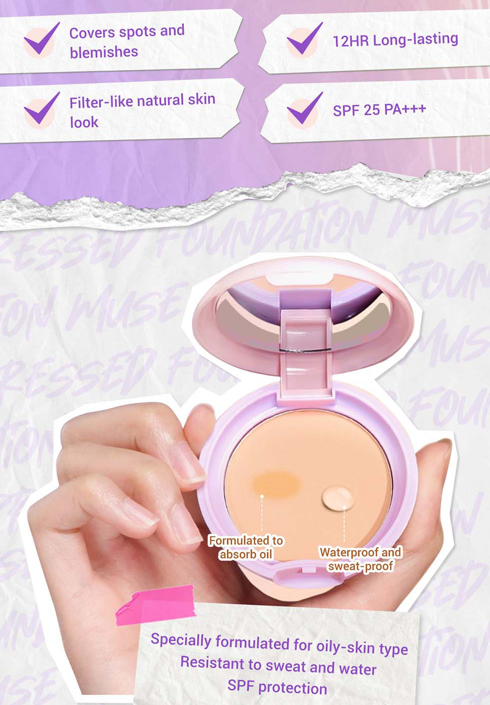 DAZZLE ME B1T1 Muse Pressed Foundation - Oil Control Sweat Proof Smooth ...