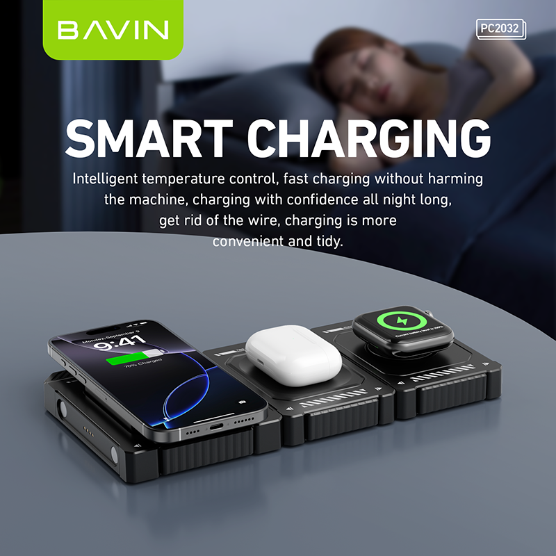 BAVIN PC2032 Removable 3in1 Wireless Magnetic Charger 15W Wireless Charging Station for iPh ...