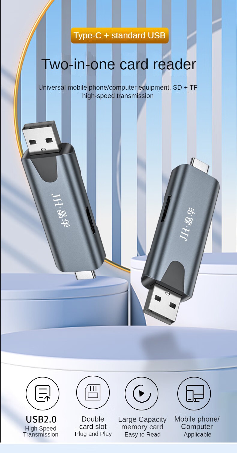 USB 2.0 Card Reader TF SD Micro Card Reader With Type-C OTG Converter ...