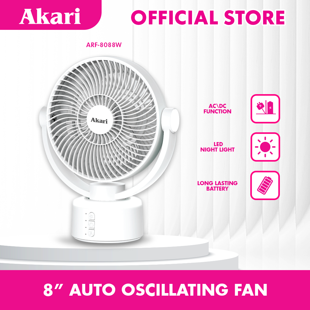 Akari Rechargeable 8" Auto Oscillating Fan (ARF-8088W) | Shopee Philippines