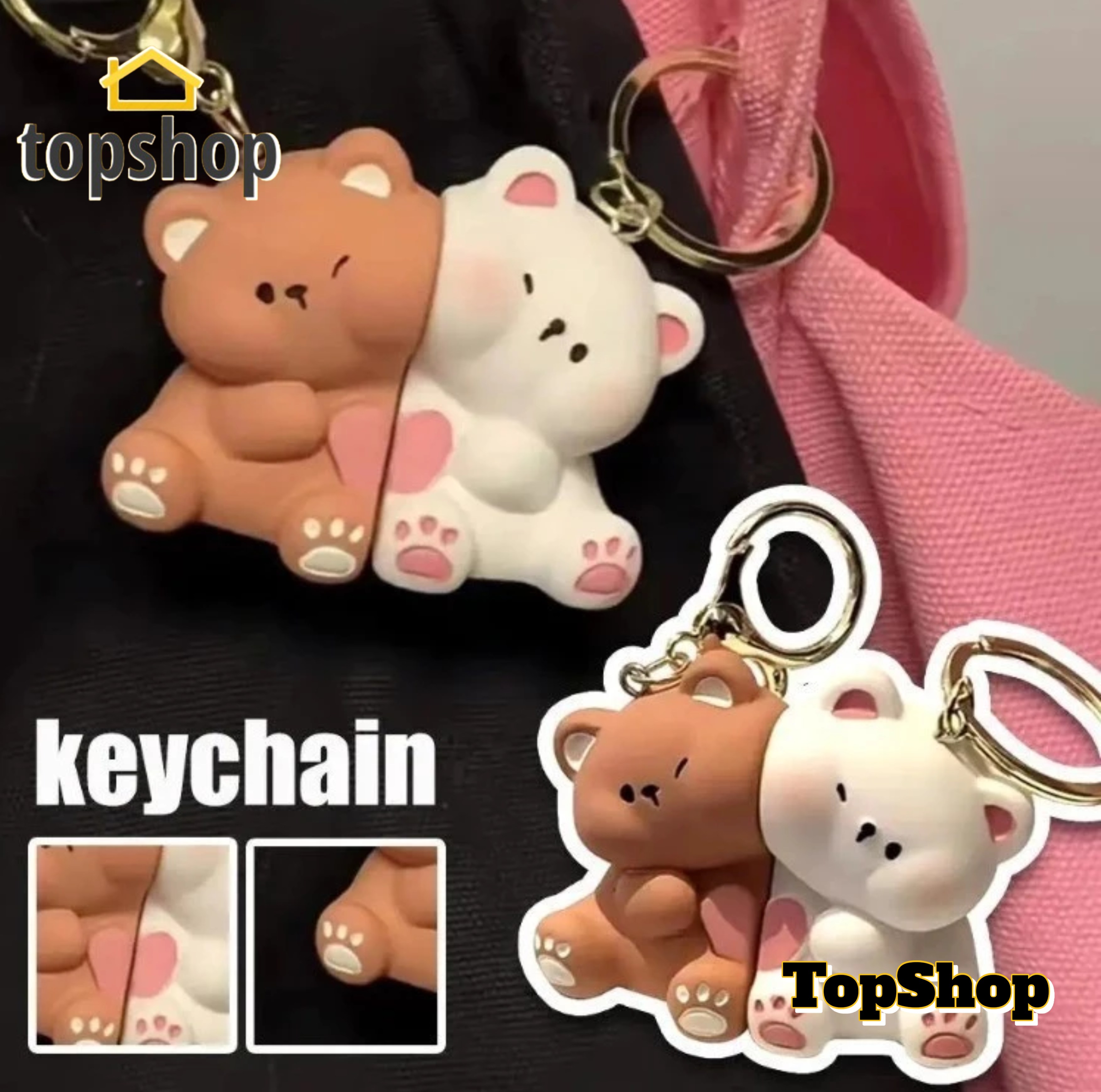 TOPSHOP 2in1 Couple Magnetic Cute Bear Pendant Keychain Sweet Backpack ...