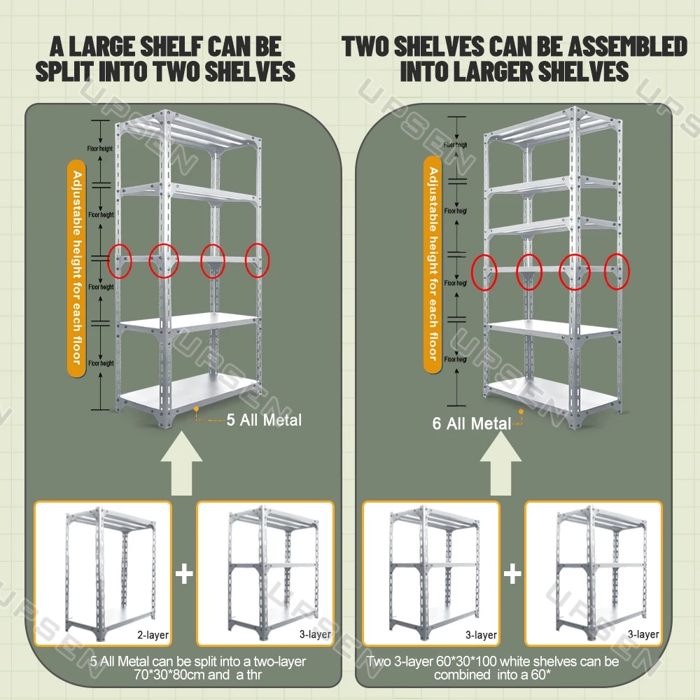 120×40×200 All Metal Rack Heavy Duty 4/5/6 Layer Steel Rack Organizer ...