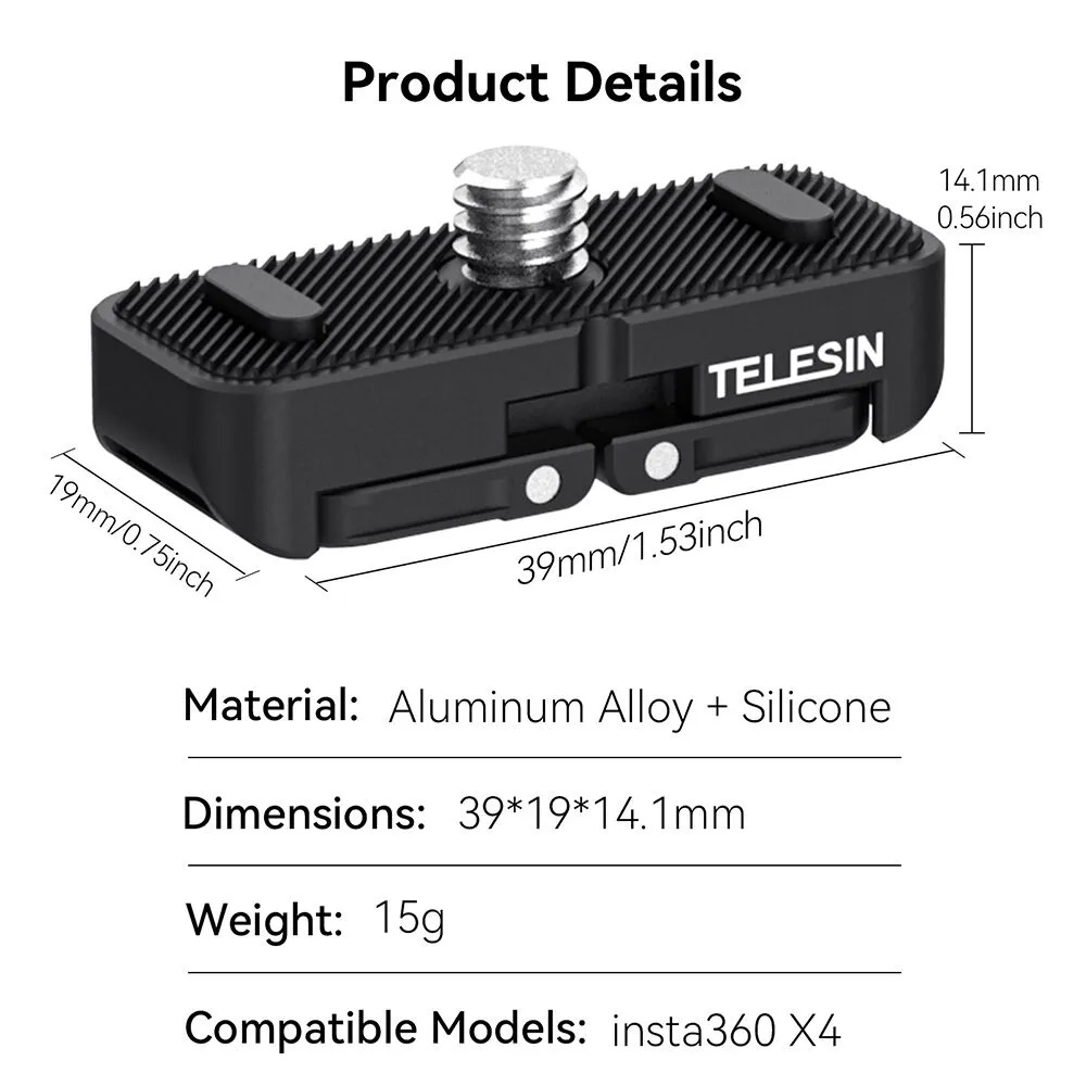TELESIN Magnetic Two-Claw Adapter Quick-Release Foldable Base for Insta360 X4 Camera S7-JBK-05 ...