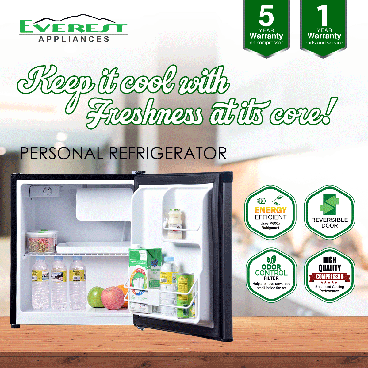 EVEREST 1.8 cu.ft. Personal Refrigerator/ Non Inverter/ Reversible Door ...