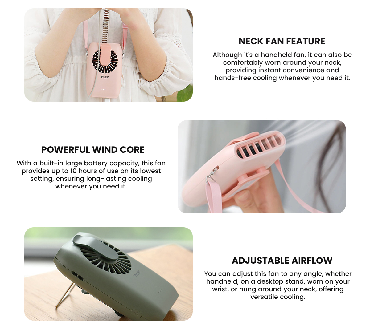 Tylex XM25 Neck Fan Multi-Purpose Portable Hanging Wrist Desk Waist Fan ...
