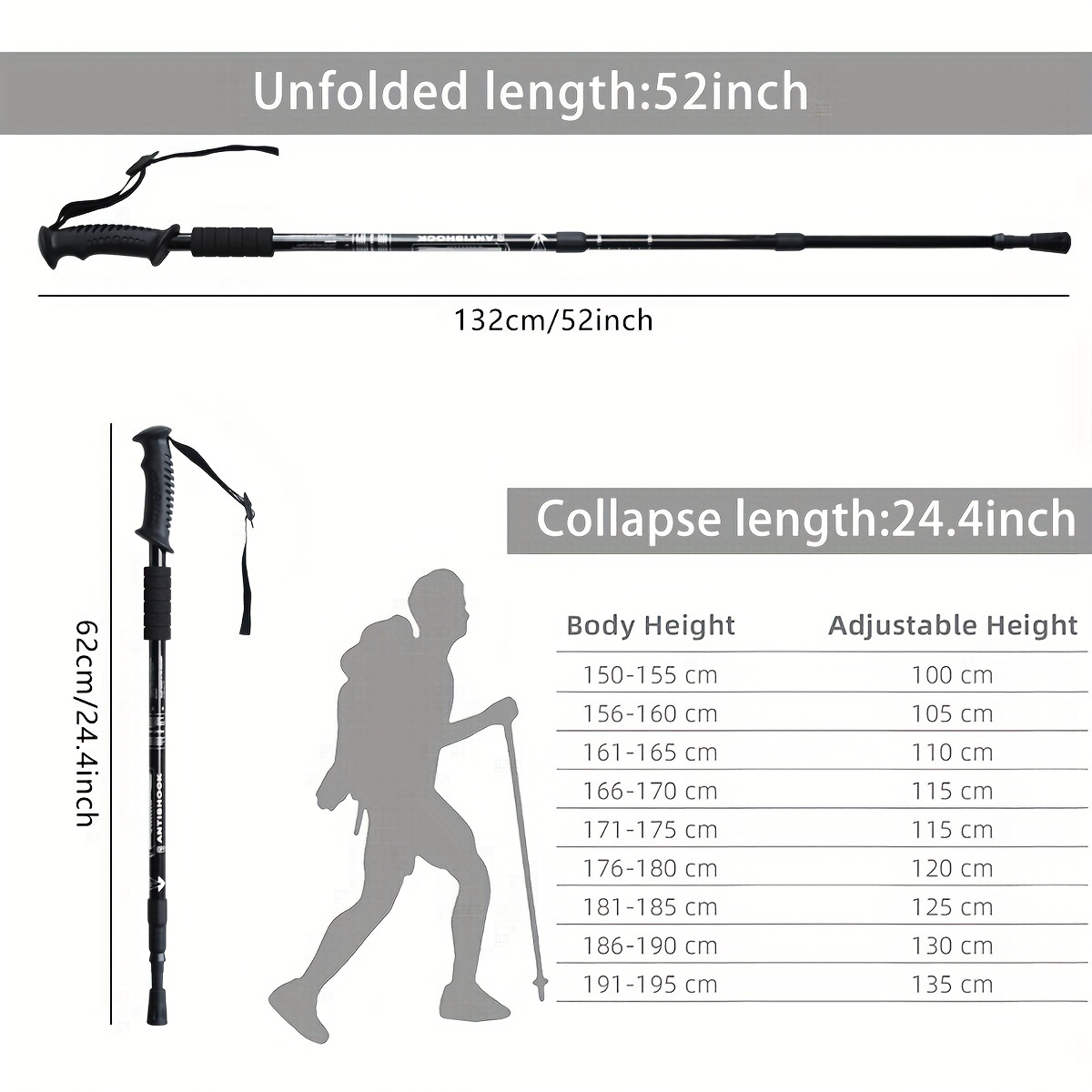 UNIACE Lightweight Telescopic Trekking Pole-Anti-Shock Aluminum Alloy ...