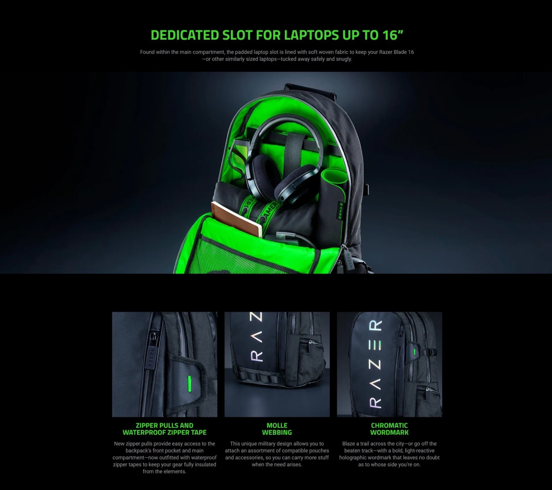Razer Rogue 16" Backpack V3 Compact Travel Backpack with 16" Laptop ...