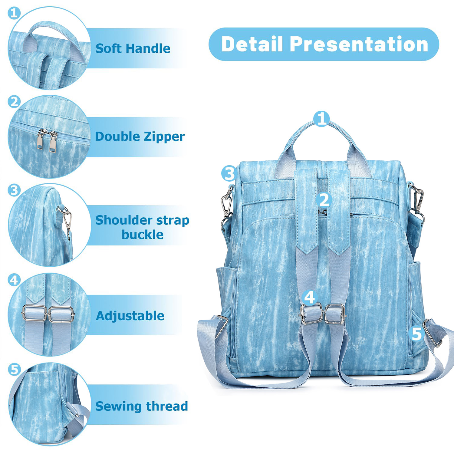SeaChoice Fashion Backpack Purse PU Anti-theft Rucksack Lightweight ...