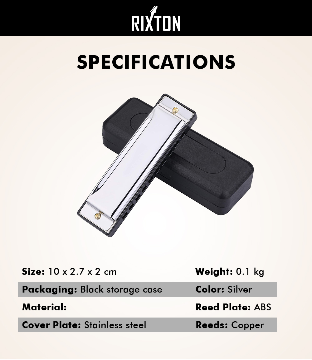 RIXTON Blues Harmonica Mouth Organ 10 Hole C Key with Case, Diatonic ...