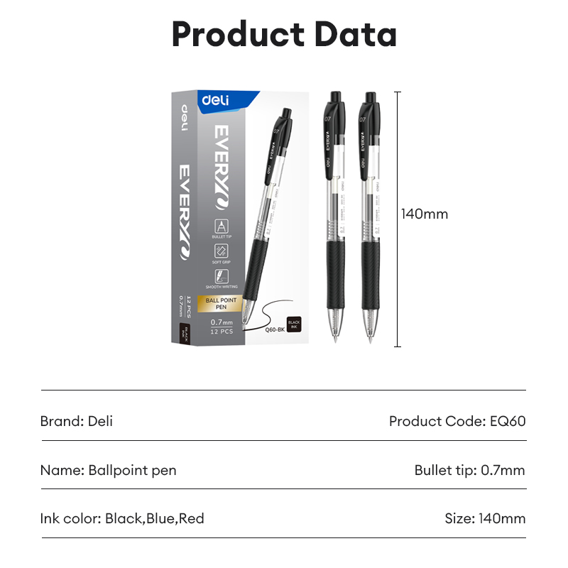 Deli 0.7mm Push Ballpoint Pen Ballpen EQ60 1PC | Shopee Philippines