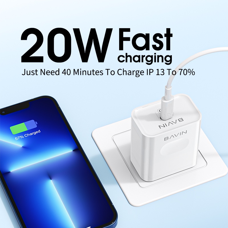 BAVIN PC837 20W PD Fast Charging Type-C Adapter Fireproof & Heat ...