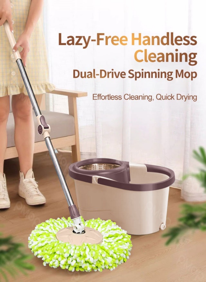 PMOP Spin Mop with Spinner and Stainless Bucket 360Easy Rotating Mop ...