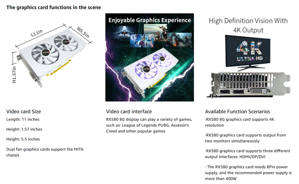 RAMSTA AMD RX550 4GB / RX580 8GB Graphics Card GDDR5 256Bit Computer ...
