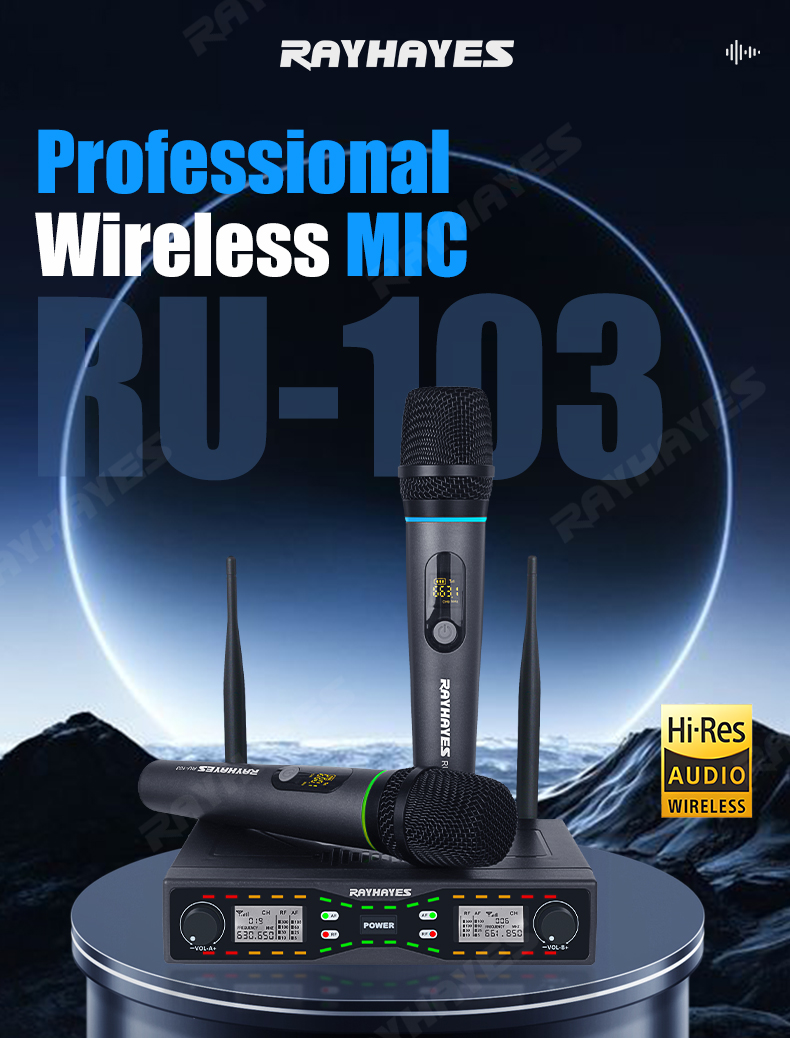 RAYHAYES Wireless Microphone UHF Rechargeable Microphone Adjustable ...