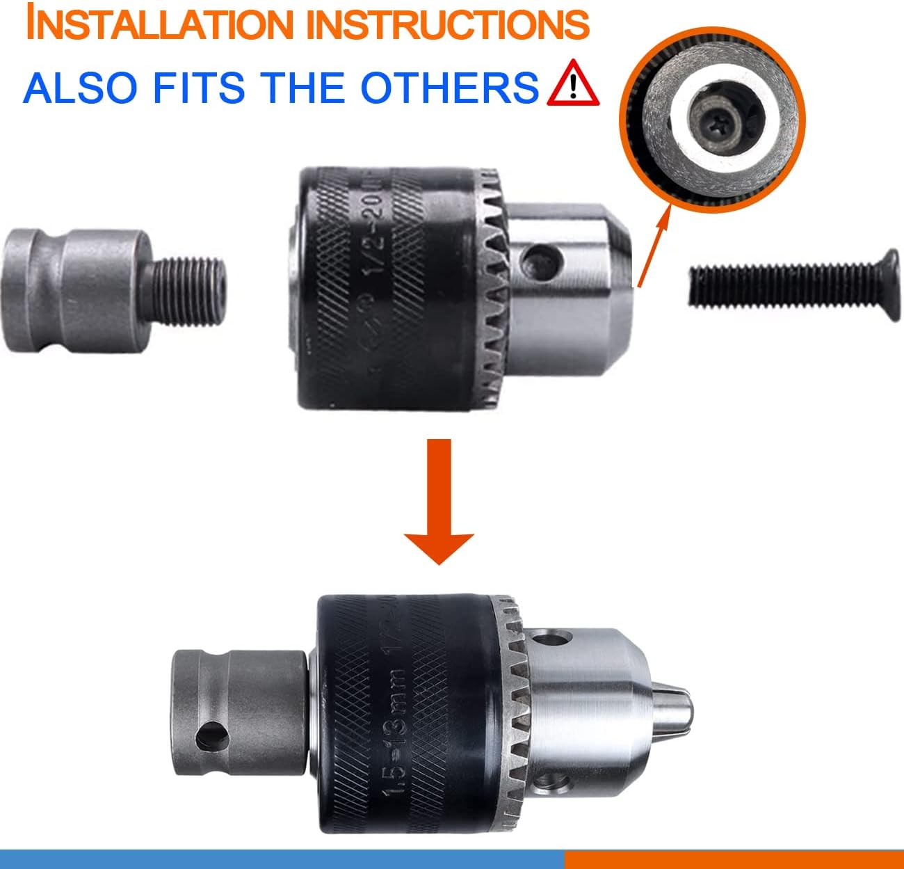 Drill Chuck Adapter 10mm 13mm Impact Adaptor 1/2 "Square Drive Metal ...