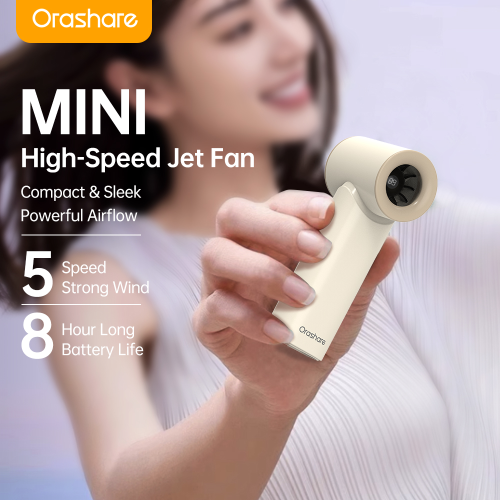 Orashare HF11 Handheld Jet Mini Fan 3000mAh Rechargeable Portable Fan 5 Gears High-Speed Strong ...