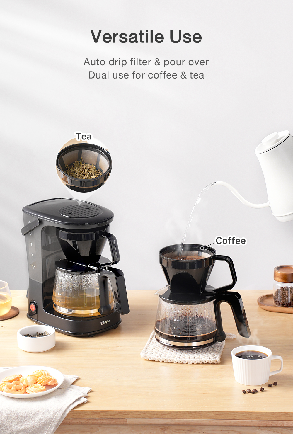 Simplus Coffee Maker 1.25L Large Capacity 10 Cups Auto Drip Filter Pour ...