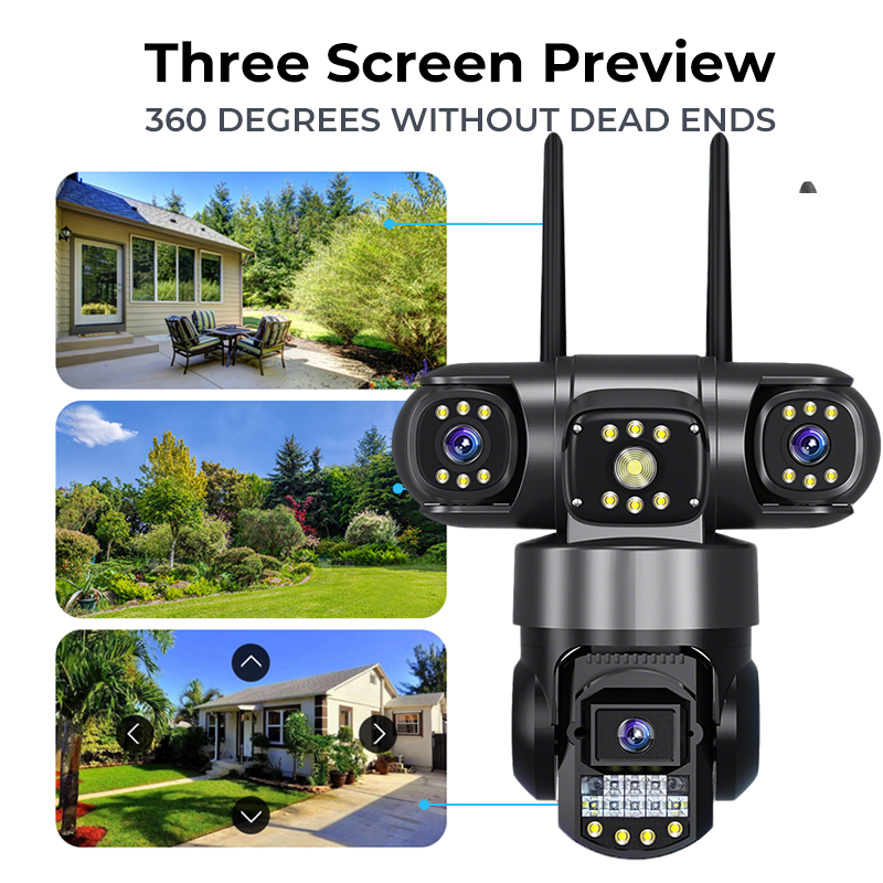 V380 3 Screens Triple Lens CCTV Camera Wifi Home Protection IP Camera Outdoor Waterproof 4G SIM ...