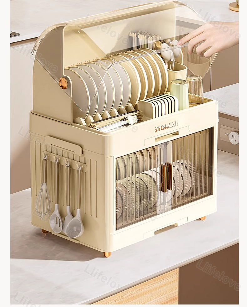 Dish Rack Dish Drain Cabinet Plastic Dish Cabinet With Cover Foldable ...