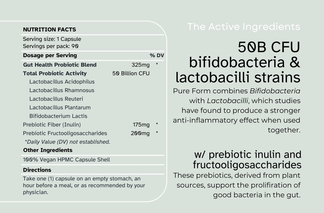 Pure Form Pre + Probiotics for Gut Health | 50B CFU of Combined ...