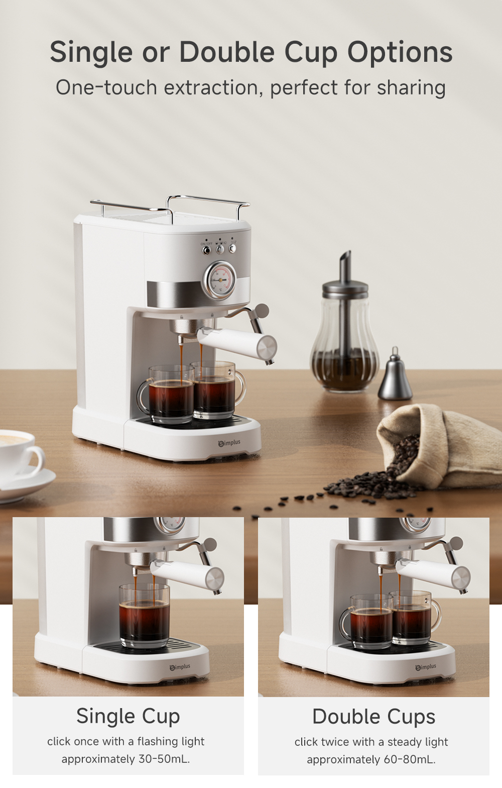 Simplus Espresso Coffee Maker Machine Milk Frother Coffee Machine Semi ...