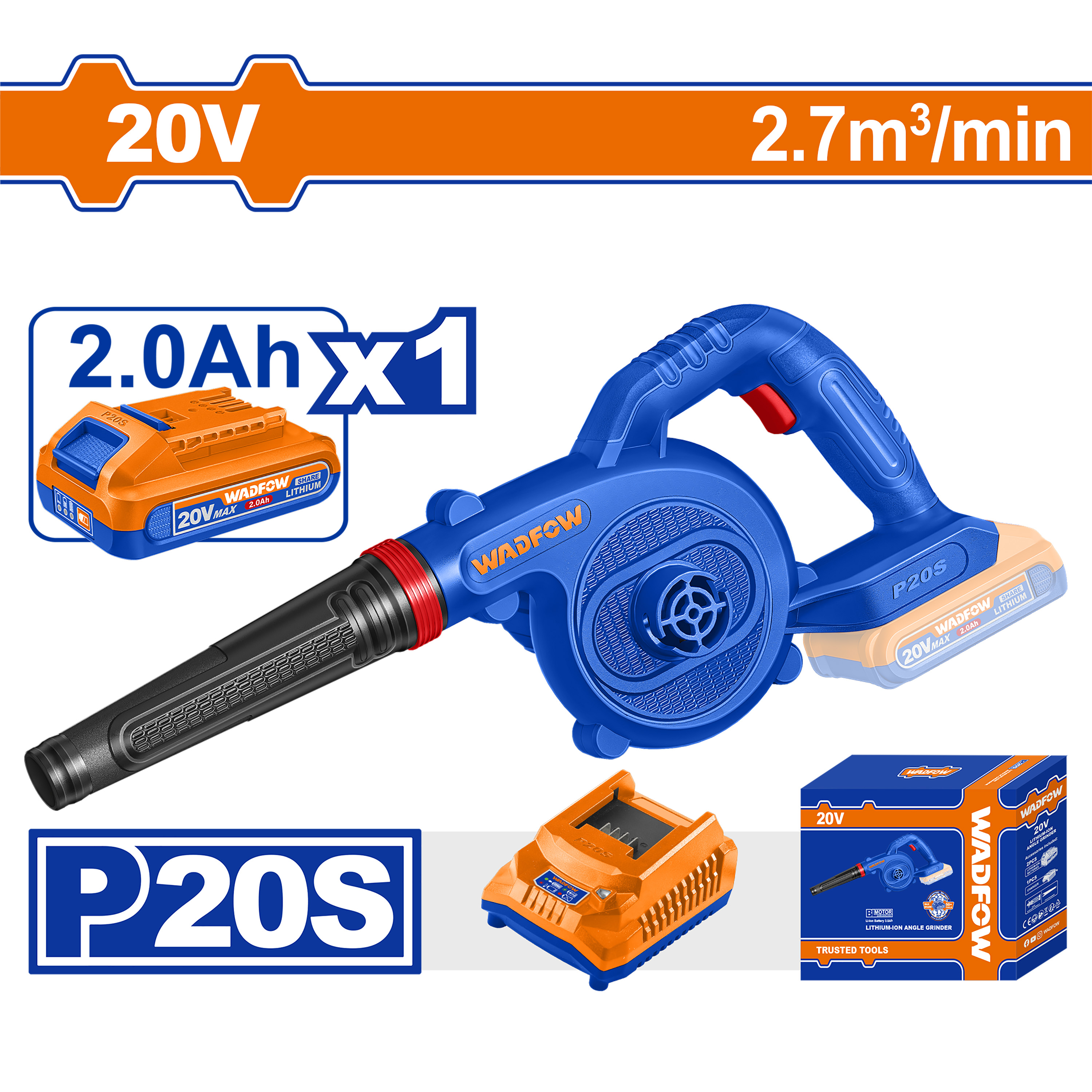 Wadfow P20S/20V Lithium-Ion Cordless Blower With & Without Battery ...