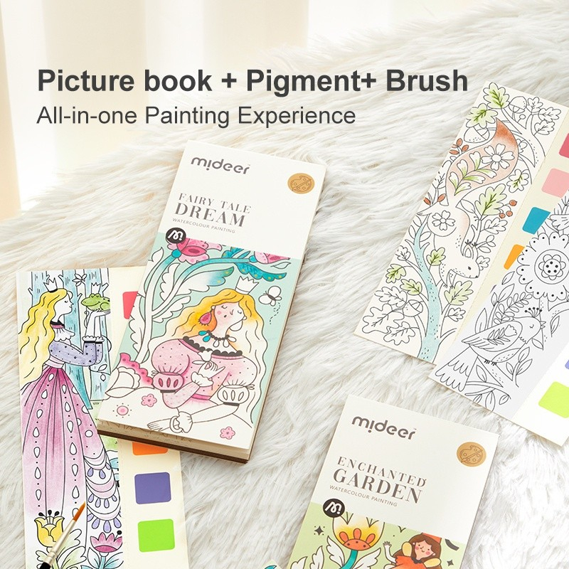 12 Sheets Painting Coloring Book Set with Paintbrush WaterColor for ...