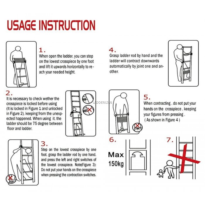 Telescopic Ladder Aluminum Extendable Foldable step ladder heavy duty ...