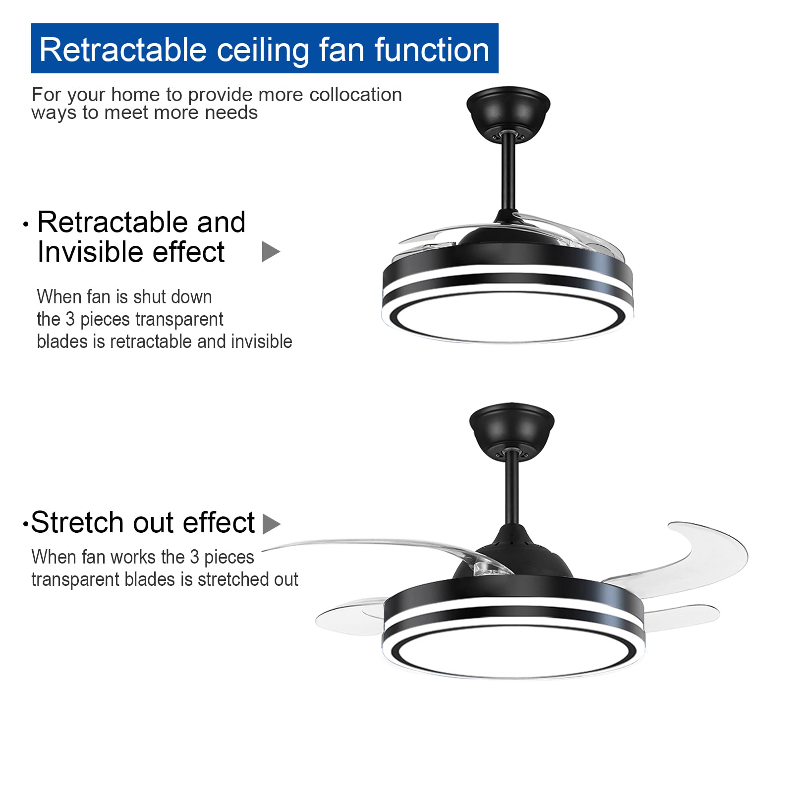 CHNT 2In1 Ceiling Fan With Light Home Dining Room Dormitory Mute Remote ...