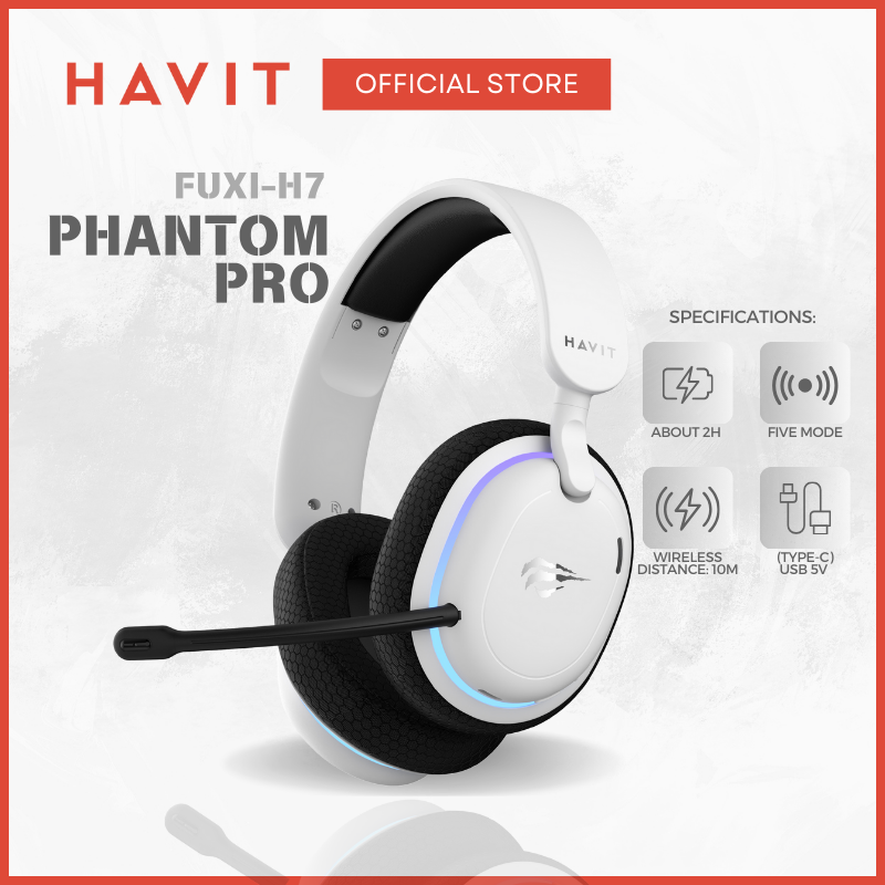 Havit Phantom Pro Fuxi-H7 || Five-Mode Gaming Headset || White | Shopee Philippines