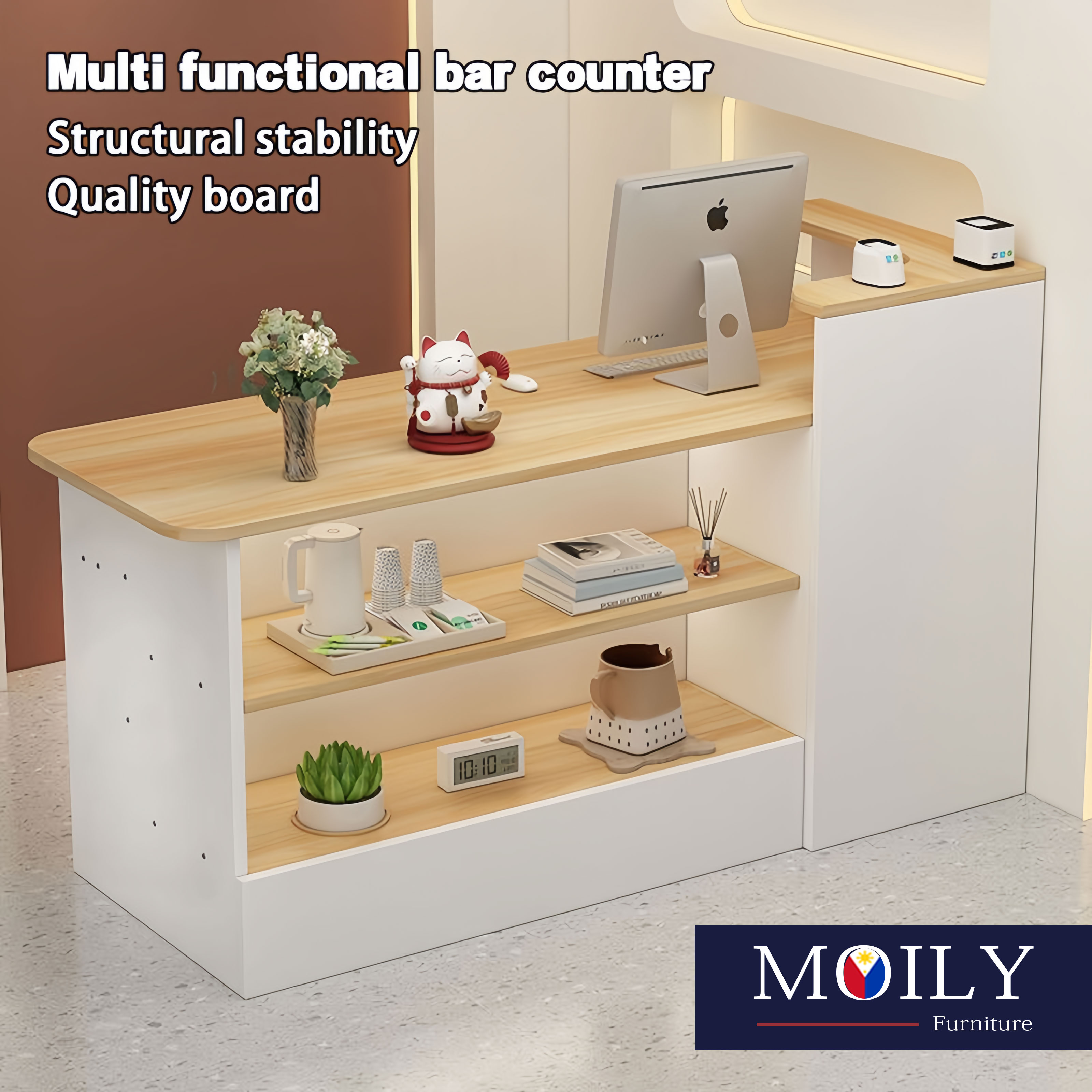 Wooden modern minimalist cash register, convenience store front desk ...