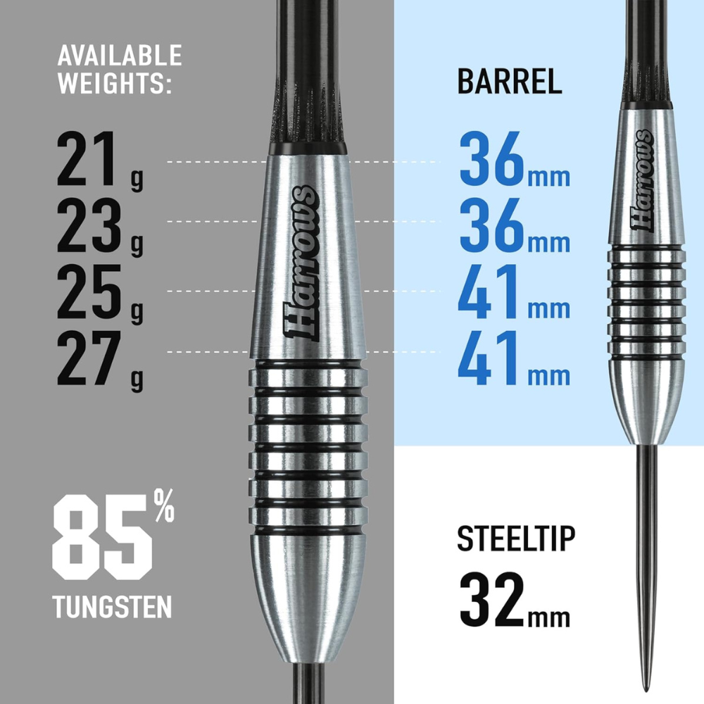 Harrows Bomber 85% Tungsten Classic Front Loaded Steeltip Darts ...