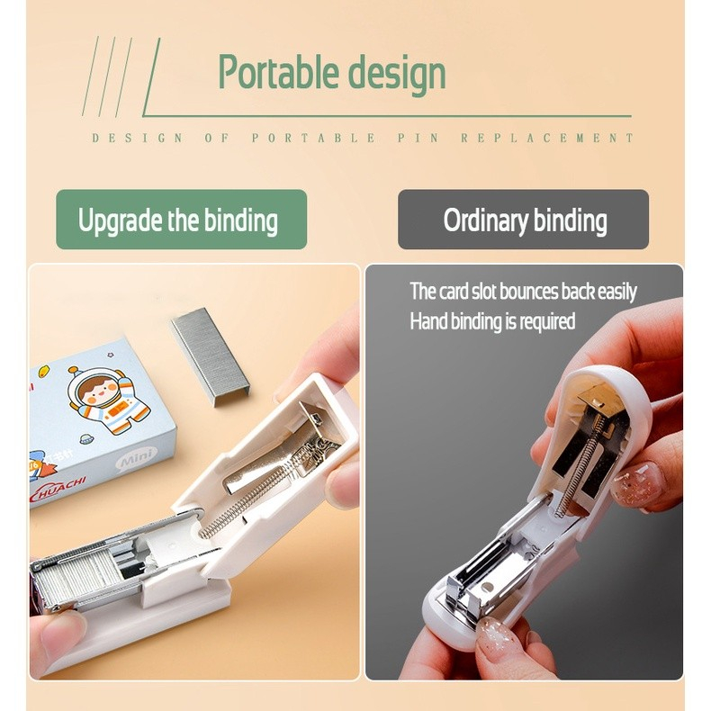 Cartoon mini portable stapler set with free staples for students pupils school office stationery ...