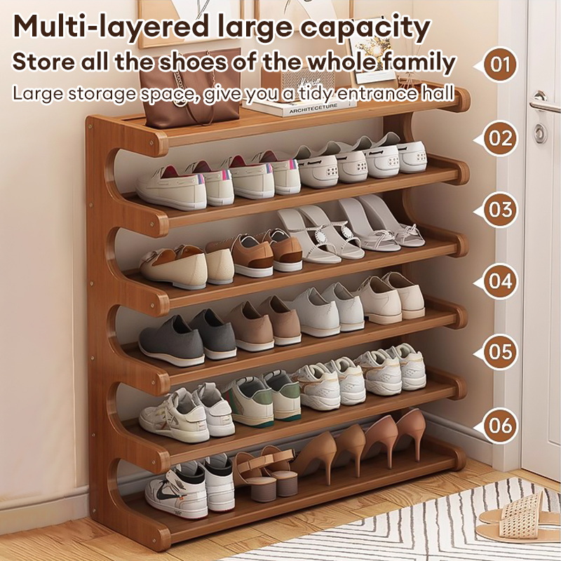 TAHANAN Bamboo Shoe Rack High Grade 3/4/5/6 Layers High-Capacity Shoe ...