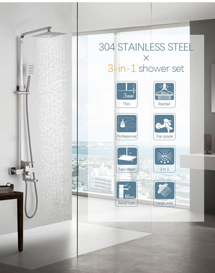 Adjustable High 304 Stainless Steel Square Shower Set with Faucet ...