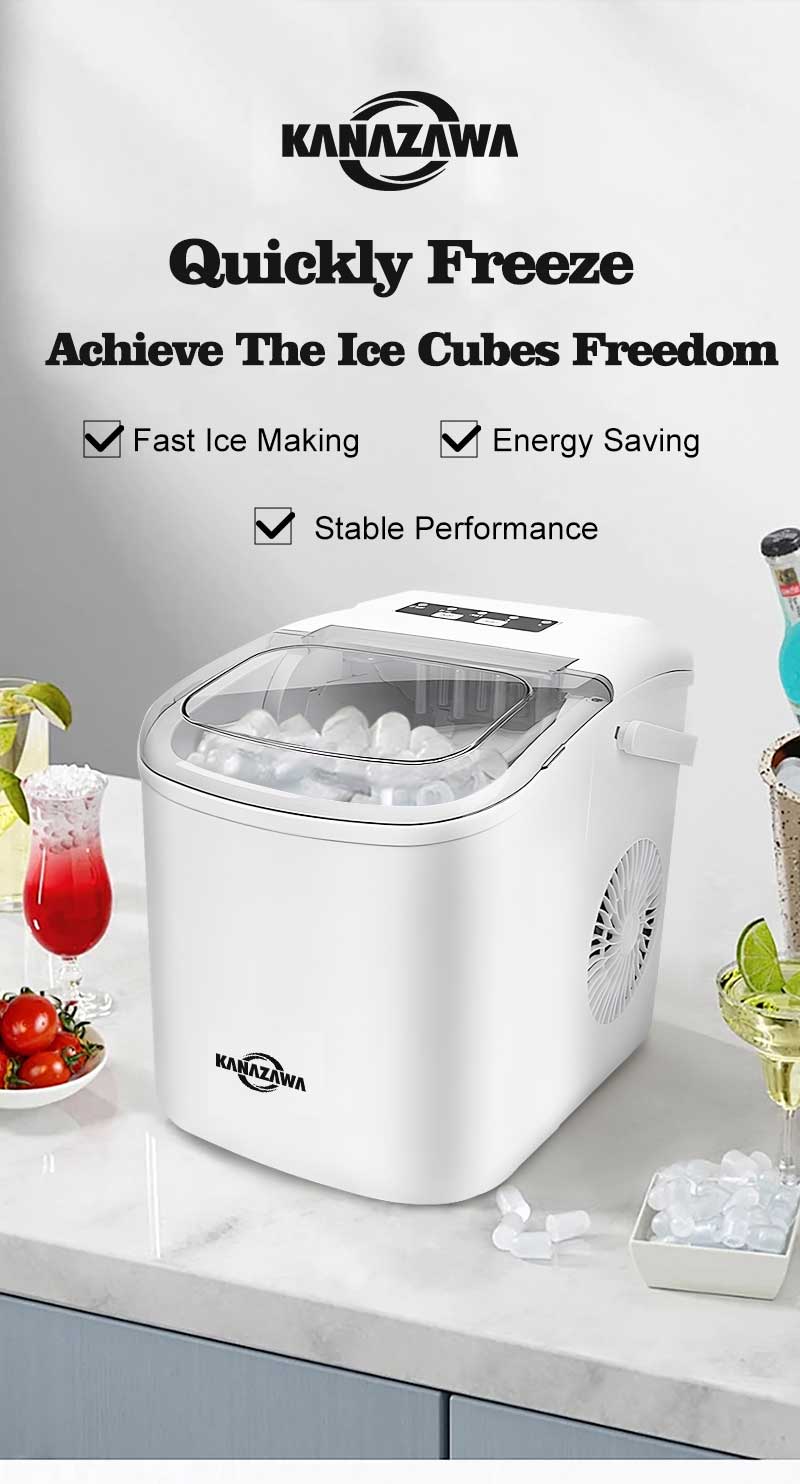 KANAZAWA Electric Ice Maker Portable White/Black 15kg/24H Silent Ice ...