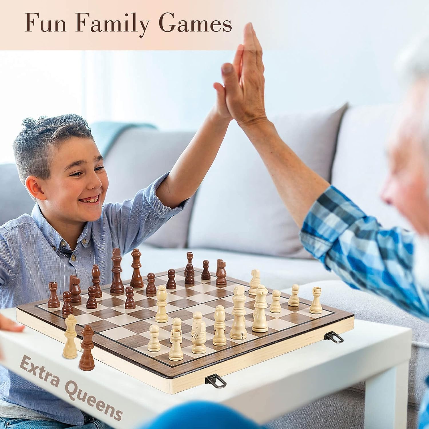 Wood Chess Set Foldable Pieces Set Chess Board Game Children Elders and ...