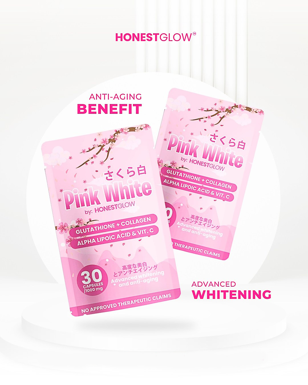 Honest Glow Pink White 30 CAPSULES Transformed Skin Whitening ...