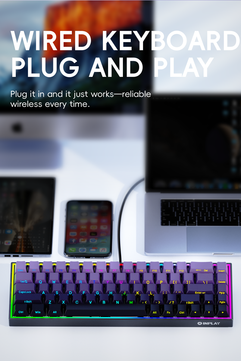 Inplay AK680 Gradient Mechanical Keyboard Side-Printed Keycaps Brown ...