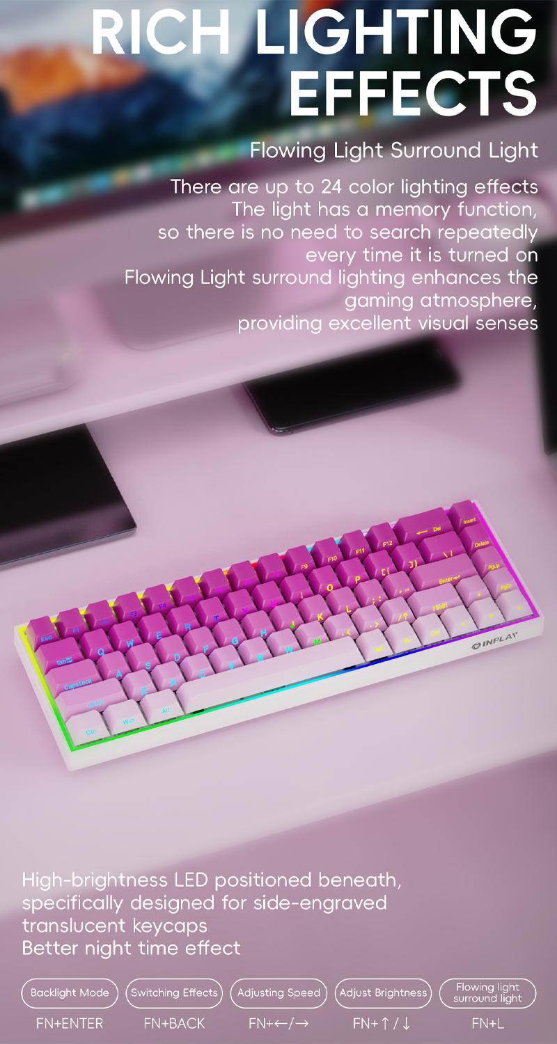 Inplay AK680 Gradient Mechanical Keyboard Side-Printed Keycaps Brown ...